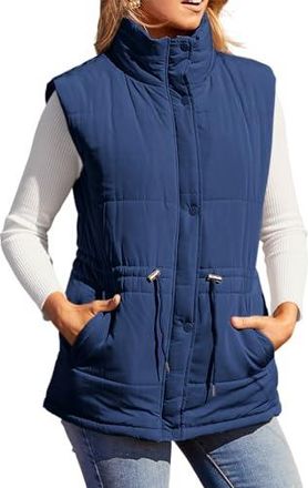 ORANDESIGNE Gilet Duvet Femme Ultra Chaud Veste Sans Manche Col Roulé Grande Taille Hiver Doudoune Matelassé Légère Veste Manteau Casual Blouson Zippée A Bleu Fon