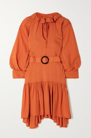 Evarae + Net Sustain Marais Minikleid Aus Tencel Lyocell Mit Webpunkten, Raffungen Und G&uuml;rtel - Orange