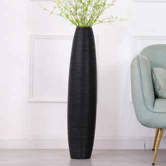 Leewadee Gro&szlig;e Bodenvase F&uuml;r Pampasgras Und Blumen, 85 cm hoch, Schwarz, Resin