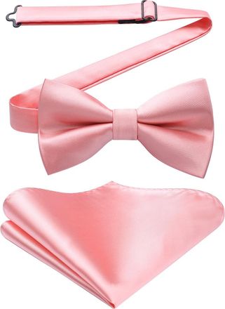 Hisdern Fliege Herren Rosa mit Einstecktuch Herren Set Einfarbig Vorgebundene Fliege Anzug f&uuml;r Smoking Hochzeit