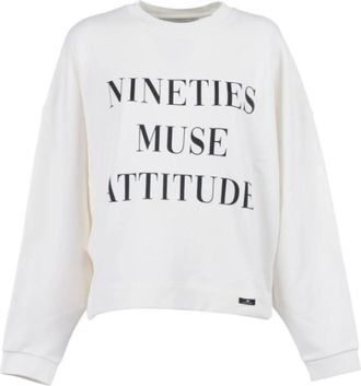 Elisabetta Franchi Femme, Sweatshirts et sweats à capuche, Blanc, Taille: 40 FR Sweat en Coton Graphique avec Manches Chauve-Souris