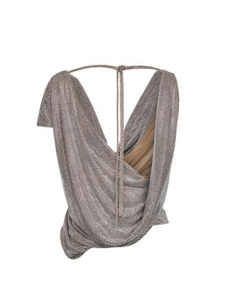 Giuseppe Di Morabito Womens Silver Crystal Asymmetric Draped Top Polyamide Tops