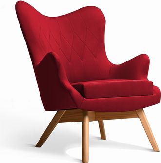MG Design Ohrensessel aus Samt in Rot - Bequemer Polstersessel mit Holzbeinen, hoher R&uuml;ckenlehne & weichem Samtbezug f&uuml;r Wohnzimmer oder Schlafzimme