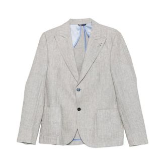 Daniele Alessandrini Homme, Vestes, Beige, Taille: XL 115 Giacca Gessata Lino