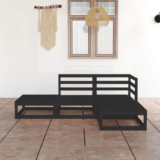 vidaXL Salon de jardin 4 pcs noir bois de pin massif
