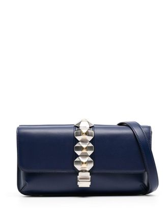 Ports 1961 sac port&eacute; &eacute;paule en cuir &agrave; d&eacute;tail g&eacute;om&eacute;trique - Bleu