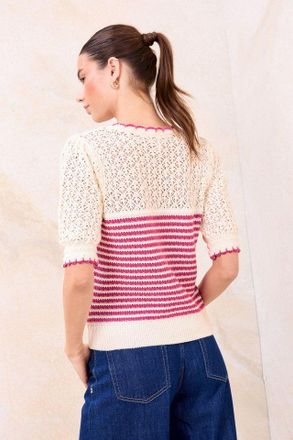 Lipsy T-Shirt Lipsy Strickoberteil mit Stickerei und Streifen (1-tlg)