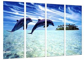 Cuadros Cámara Wandbild - Tierdelphine, die in das Meer, Ozean springen, 131 x 62 cm, Holzdruck - XXL Format - Kunstdruck, ref.26872