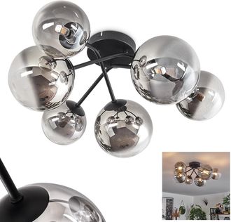 HOFSTEIN Deckenleuchte Chehalis, Deckenlampe aus Metall/Glas in Schwarz/Rauchfarben/Klar, Leuchte im modernen Retro/Vintage-Design mit Schirmen aus Glas (Ø 12 