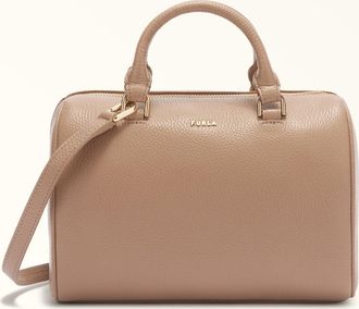 Furla Mialissa Boston-tasche S Greige Grau Genarbtes Kalbsleder Damen