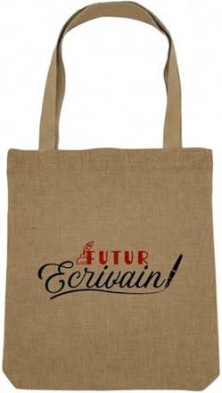 Fabulous Sac Shopping Tote Bag Aspect Lin - Futur Ecrivain Passion Livre M&eacute;tier - Sac de Courses Toile Epaisse 360g Beige Naturel Cabas Port&eacute; Epaule Solide Imp
