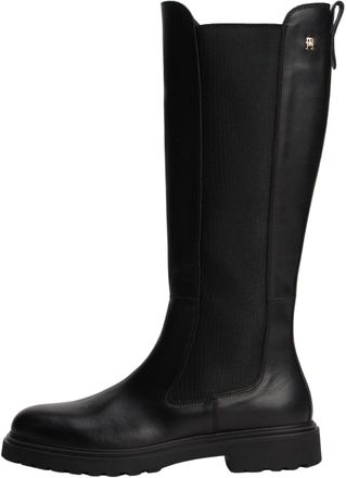 Tommy Hilfiger Damen Stiefel Cleated Long aus Leder, Schwarz (Black), 39