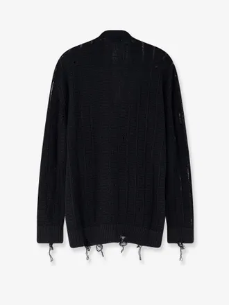 Laneus Mens Cotton Cardigan With Destroyed Effect Black Pelle Sweater
