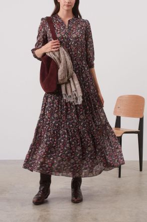 Gerard Darel Robe boh&egrave;me en mousseline lam&eacute;e imprim&eacute;e - JUANA - Noir