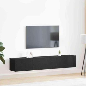 vidaXL Ensemble de meuble tv 2 pi&egrave;ces noir en bois ding&eacute;nierie Vidaxl