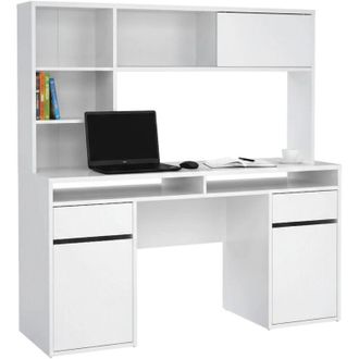 Dmora Dmora - Schreibtisch Agnella, Mehrzweckschreibtisch, B&uuml;rotisch f&uuml;r PC, Eckschreibtisch, 149x48 h156 cm, Gl&auml;nzendes Wei&szlig;