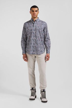 Eden Park Chemise En Popeline De Coton Bleue &Agrave; Imprim&eacute; Floral Coupe Regular