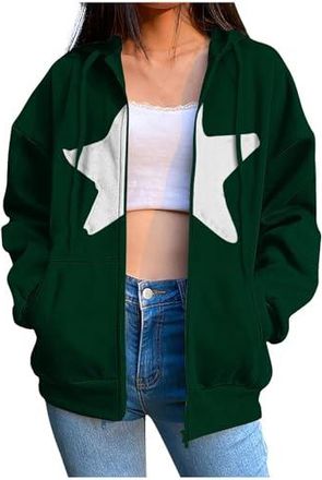 Generic Vestes &agrave; capuche &agrave; manches longues et fermeture &eacute;clair pour femme 2026, vert fonc&eacute;, 3XL