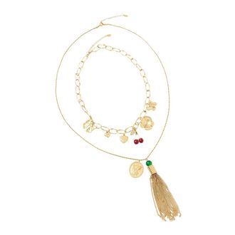 Twinset Femme, Accessoires, Jaune, Taille: ONE Size Ensemble de colliers &agrave; breloques et pompons