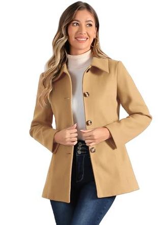 Allegra K Pardessus Femme Col Ponit Trench simple boutonnage Caban Kaki L