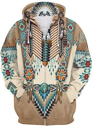 Generic Sweat a Capuche Homme Hooded Sweatshirt Sweats &agrave; Capuche Indien Nation 3D Impression Num&eacute;rique, Sweats Zipp&eacute; avec Cordon de Serrage et Manches Longues