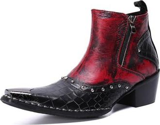 Generic Bottines Chelsea décontractées faites à la main en cuir véritable et métal à bout pointu pour homme, Rouge 2, 47 1/3 EU
