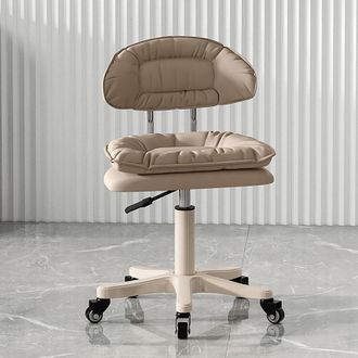Generic Höhenverstellbarer Rollhocker - Drehbarer Arbeitsstuhl Aus PU-Leder Mit Rädern for Salon, Spa, Büro (42 X 45-55 cm)(Khaki)