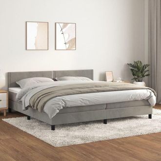 vidaXL Boxspringbett mit Matratze Hellgrau 200x200 cm Samt Vidaxl