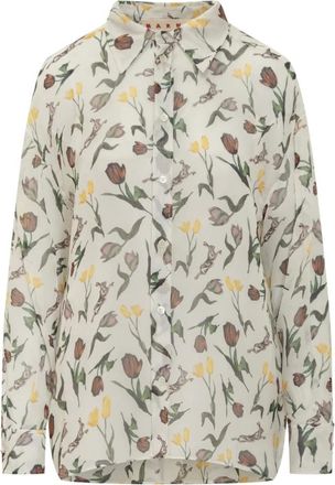 Marni Femme, Blouses et Chemises, Multicolore, Taille: 38 FR Chemisier en mousseline de soie avec imprim&eacute; tulipes et li&egrave;vres