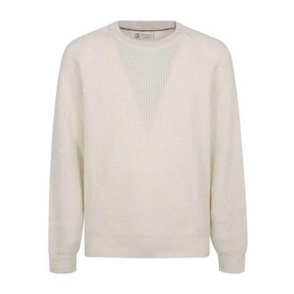 Brunello Cucinelli Pull en maille c&ocirc;tel&eacute;e &agrave; col rond - Homme - Pulls - Blanc - Taille: 2XL