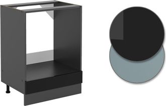 Vicco Herdumbauschrank R-Line, Schwarz Hochglanz/Anthrazit, 60 cm, AP Eiche