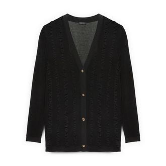 Fiorella Rubino Cardigan mit Mikro-R&uuml;schen - - Knitwear - Damen - Schwarzk - XL