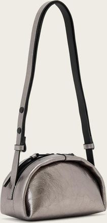 AllSaints Rosalie Arc Leder-Umh&auml;ngetasche in Gunmetal-Grau