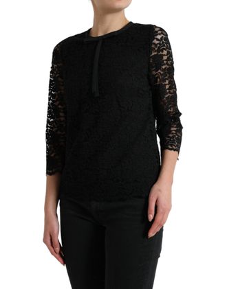 Dolce & Gabbana Womens Black Staff Blouse Floral Lace Nylon Top Viscose