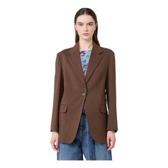 Max Mara Femme, Vestes, Brun, Taille: 44 FR Blazer en Laine Uni-bouton