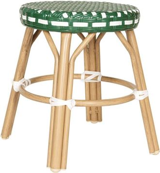 Oviala Tabouret de jardin en aluminium et rotin synth&eacute;tique blanc et vert