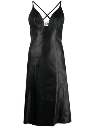 Loewe robe mi-longue en cuir &agrave; plaque logo - Noir