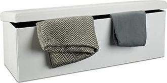 Relaxdays Faltbare Sitzbank HxBxT 38 x 114 x 38 cm, XL Kunstleder Sitztruhe, Aufbewahrungsbox mit Stauraum, wei&szlig;