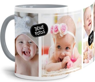 Tassendruck Foto-Tasse zum selbst gestalten mit Foto-Collage für 6 Wunschfotos - Geschenk für Familie, Freunde, Geburtstag, Weihnachten - Keramik Innen & Henkel G