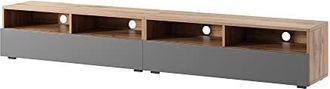 Selsey REDNAW - TV-Schrank/modernes TV-Board für Wohnzimmer, stehend/hängend, 200 cm breit (Wotan Eiche Matt/Grau Hochglanz ohne LED)