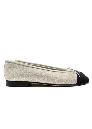 Chanel Silver Glitter Ballet Flats Size 35