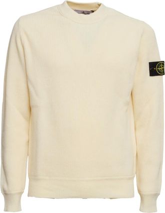Stone Island Homme, Pulls, Blanc, Taille: M Pull Ras du Cou en Coton C&ocirc;tel&eacute;