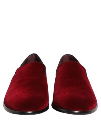 Dolce & Gabbana Maroon Velvet Slip On Men Dress Loafers Shoes Cotton