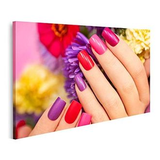 Islandburner Tableau sur toile Manucure recouverte de vernis &agrave; ongles aux couleurs de la nature Cadre Affiche Poster Murale Tableaux