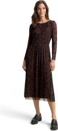 Tom Tailor Damen 1047637 Midi-Meshkleid mit Muster, 39039-Brown Black Big Leo Print, 44