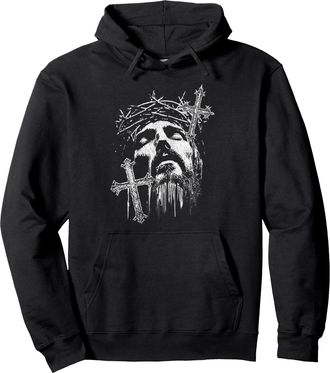 Trendy Apparel Jesus with Crown of Thorns Faith Over Fear Pullover Hoodie