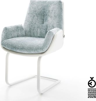 DELIFE Freischwinger Clea-Flex Materialmix Echtleder Wei&szlig;-Pastellblau Freischwinger flach Wei&szlig;, Esszimmerst&uuml;hle