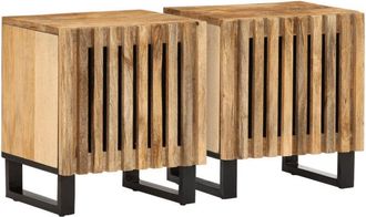 vidaXL Vidaxl - Tables de chevet 2 pcs bois massif de manguier brut - Dimensions 40x34x46 cm - 1 porte - Style industriel - Grand espace de rangement