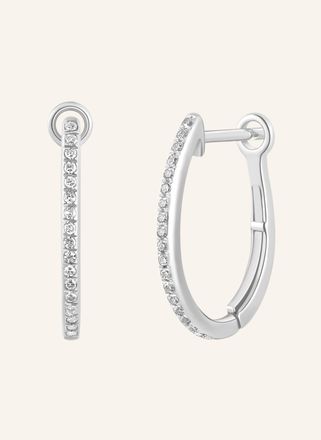 Leaf Creolen Oval S Aus 18 Karat Wei&szlig;gold Mit Diamanten silber