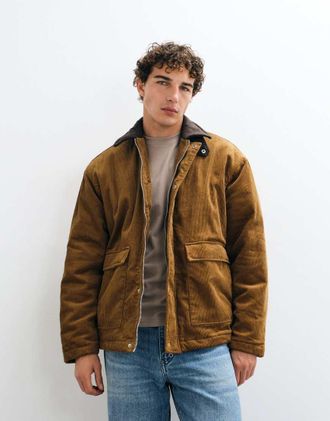 Asos veste de campagne oversize en velours c&ocirc;tel&eacute; avec col contrastant marron